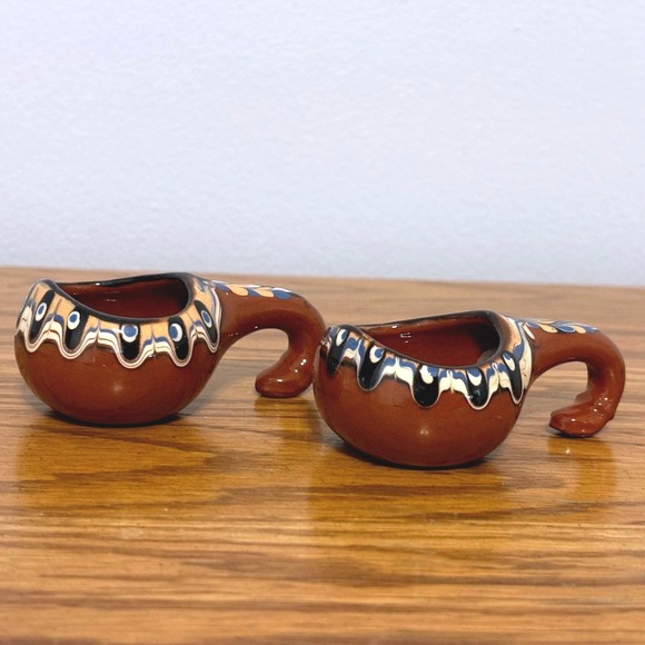 Dining | Vintage Troyan Bulgarian Redware Pottery Cups Set Of 2 Peacock ...